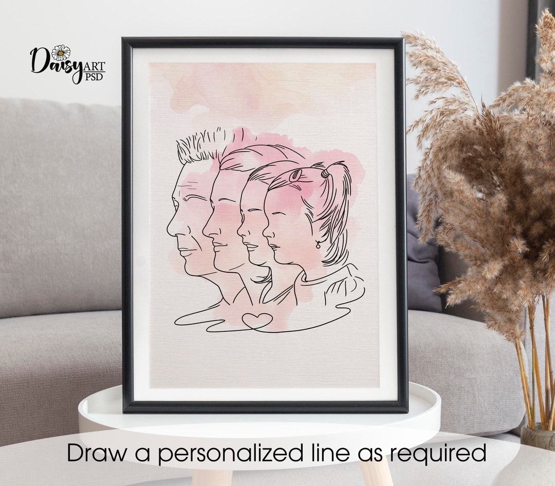 Custom Faceless Digital Outline Portrait for 4, One Line Drawing ...