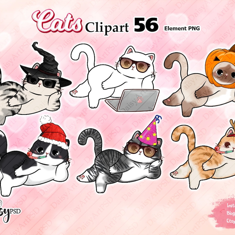 Cute Cat Clipart - Etsy