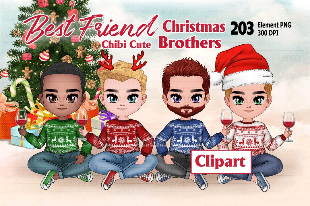 Christmas Brothers Chibi Clipart, Best Friends PNG (digital Image ...