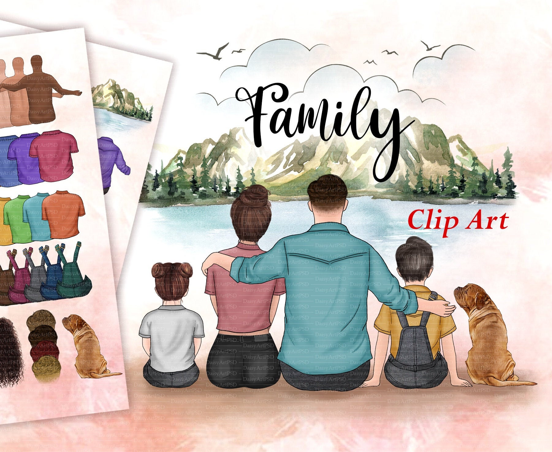 Family Clip Art Custom Family Portrait Sitting Family - Etsy UK