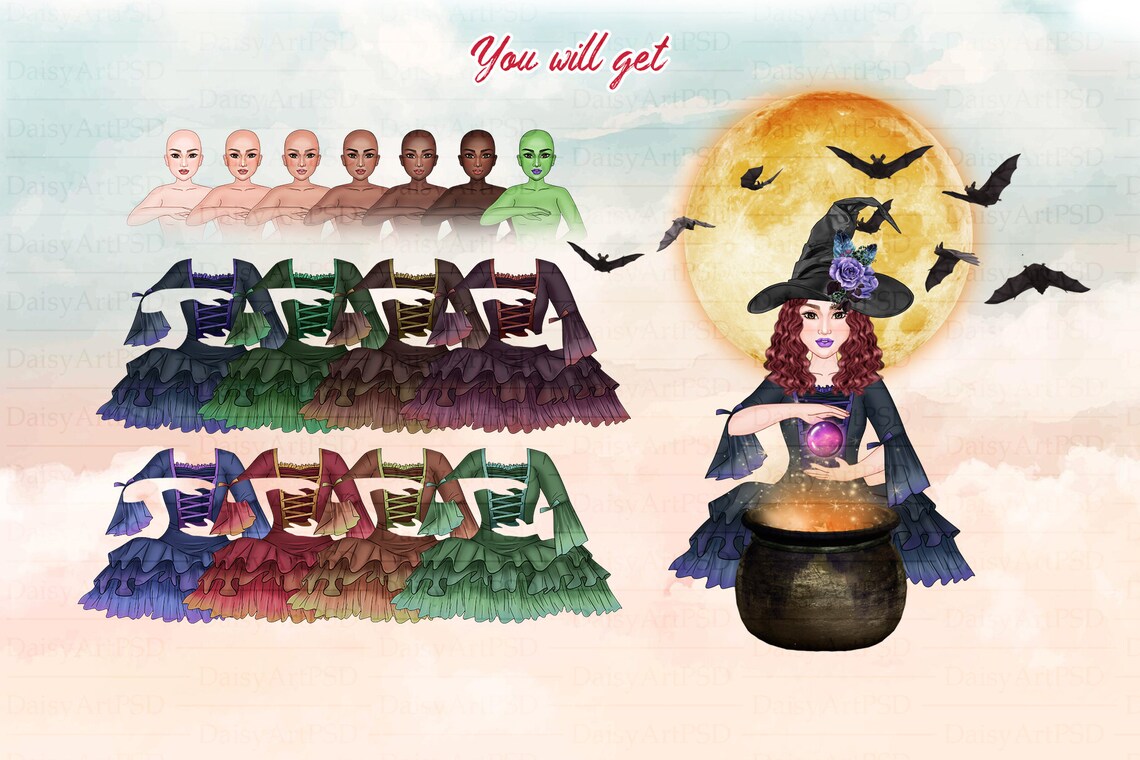 Witch Girl Clipart Witch With Magic Halloween Clipart Witch - Etsy