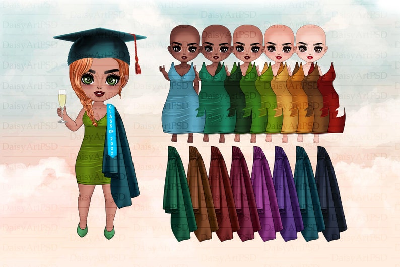 Graduation Chibi Clipart Graduating Cute Girls Graduations - Etsy