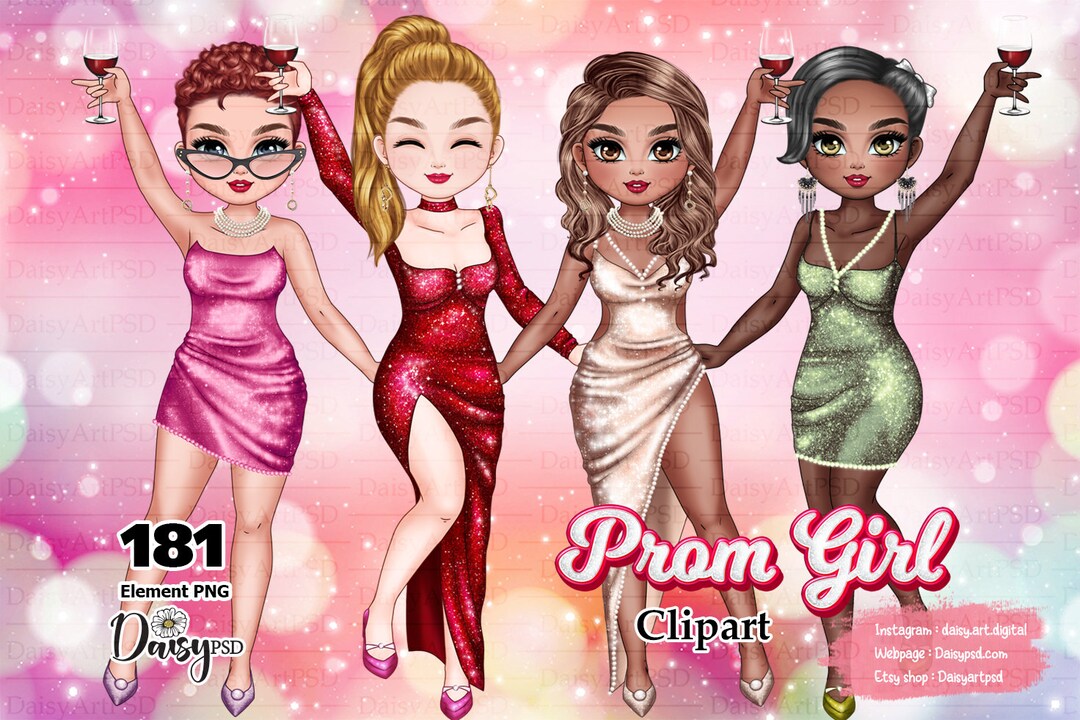 Prom Girl Clipart, Party Friends Drinking Cocktails Clipart, Best ...