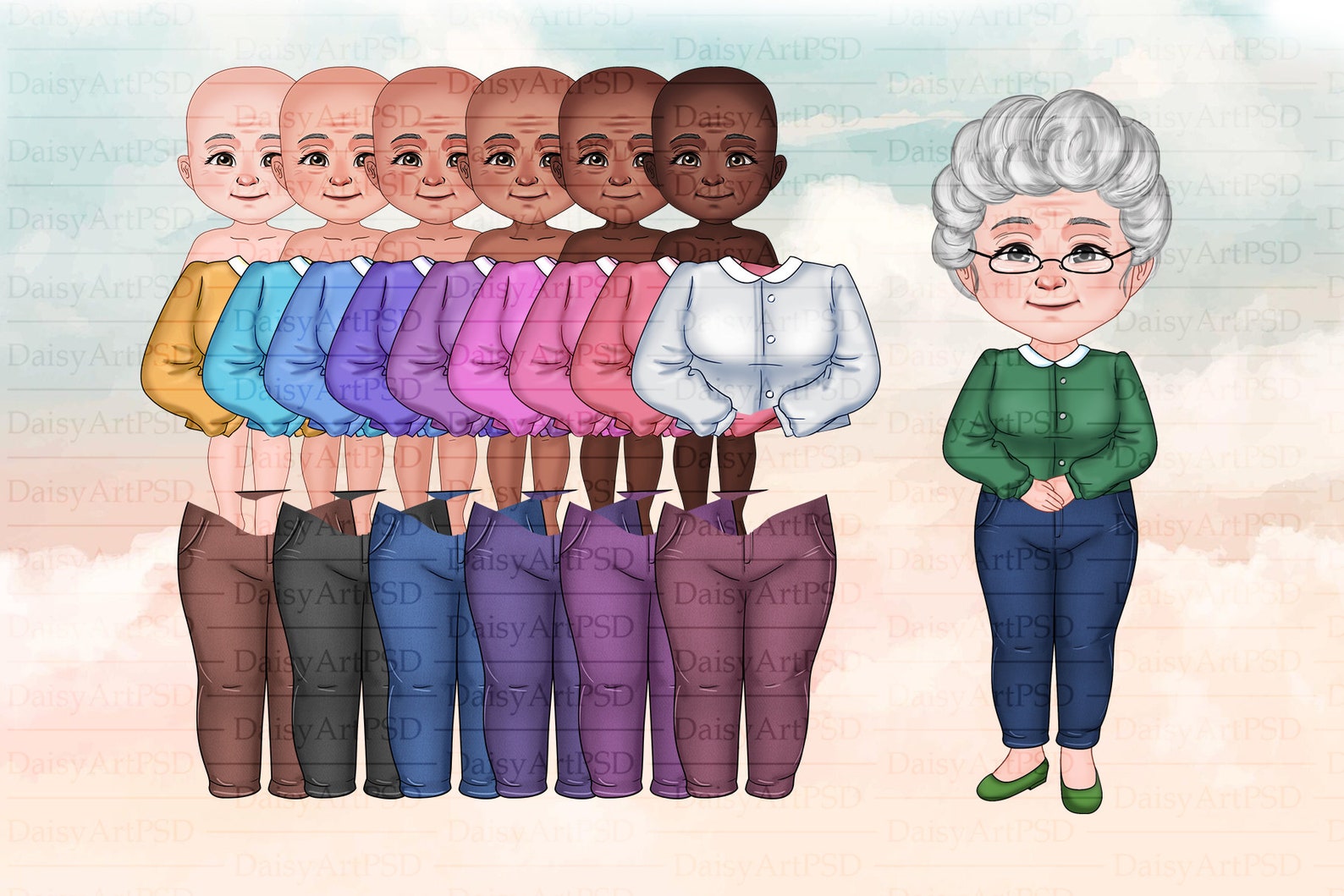 Grandmother Chibi Best Friends Old Ladies Clipart Besties - Etsy