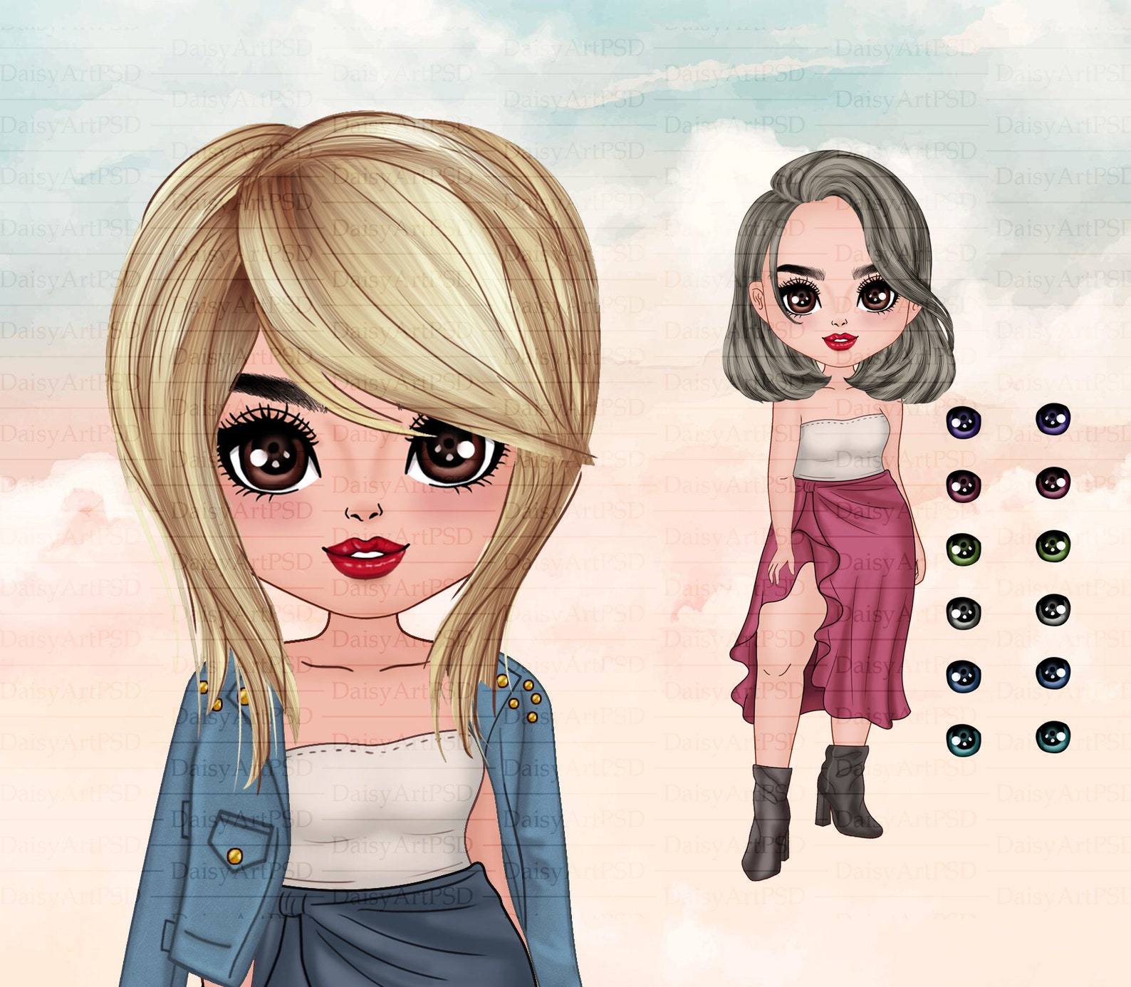 Best Friends Chibi Cute Clipart Besties Clipart Fashion - Etsy