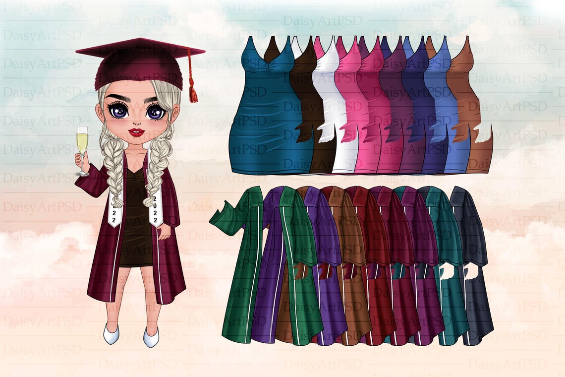 Graduation Chibi Clipart Graduating Cute Girls Graduations - Etsy