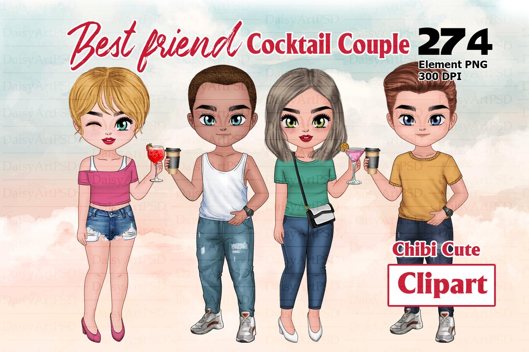 Best Friends Chibi Clipart, Couple, Male Best Friend, Female Best ...