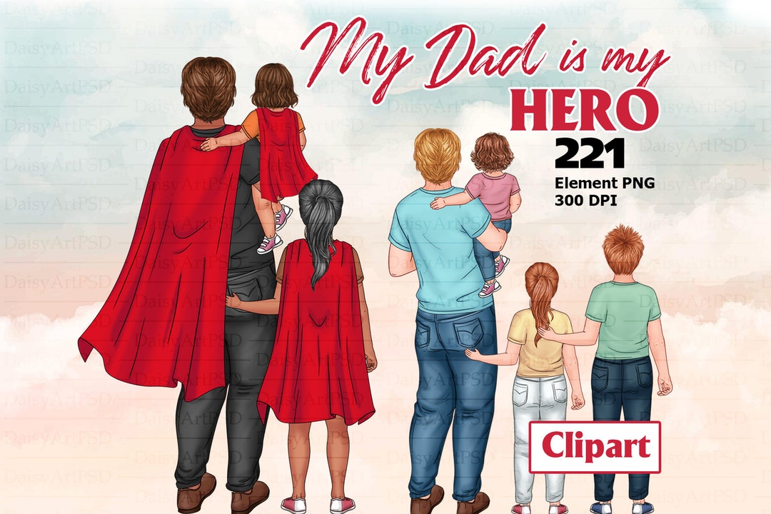 My Dad is My Hero Clipart, Father's Day Clipart, Father and Child ...