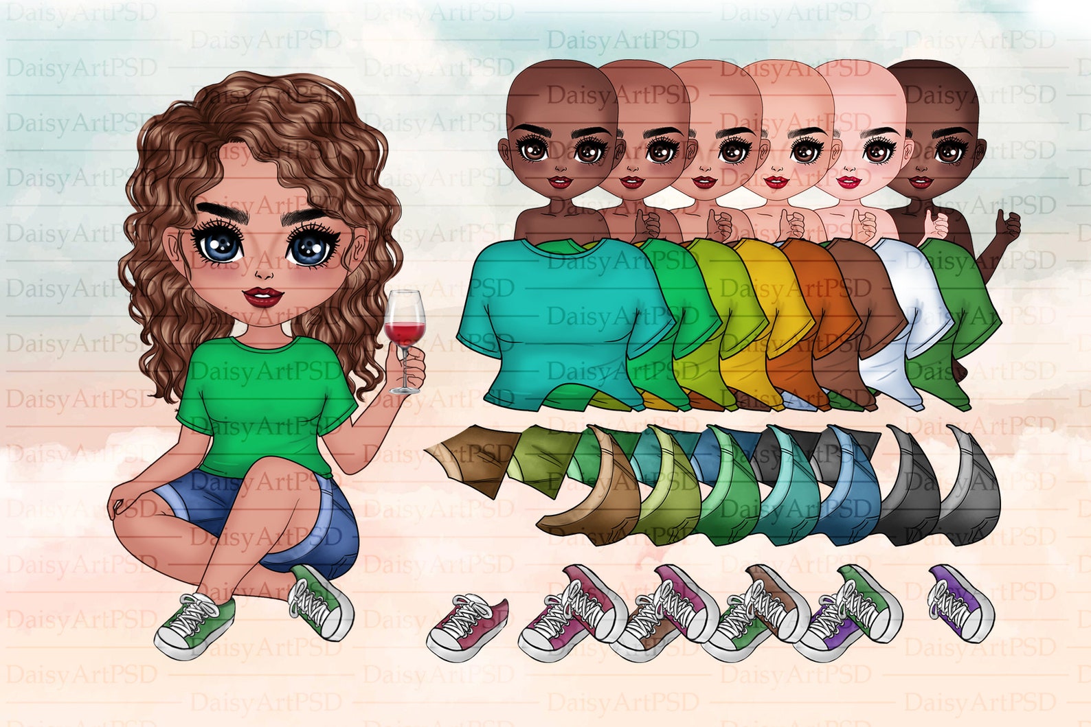Picnic Girl Chibi Clipart. Summer Fashion. Best Friends. - Etsy