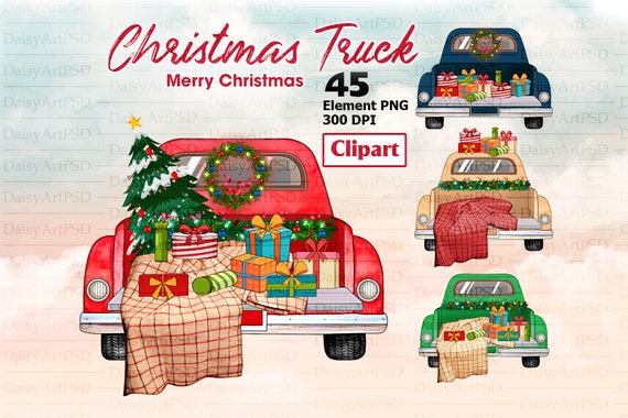 Christmas Truck Clipart Red Truck Sublimation Design - Etsy