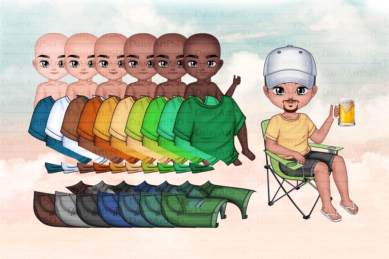 Best Friend Clipart: men's Camping Chibi. Summer Fashion. Graphics ...