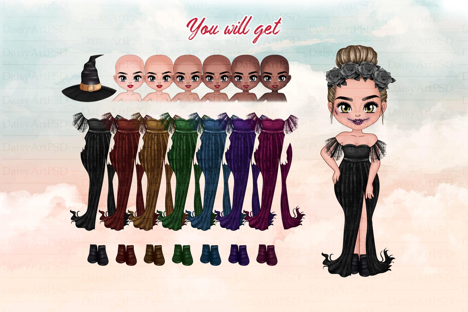 Best Friend Halloween Chibi Clipart Witch Sisters Cute - Etsy