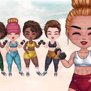 Gym Girls Chibi Clipart Sport Girl Best Friends Fitness | Etsy