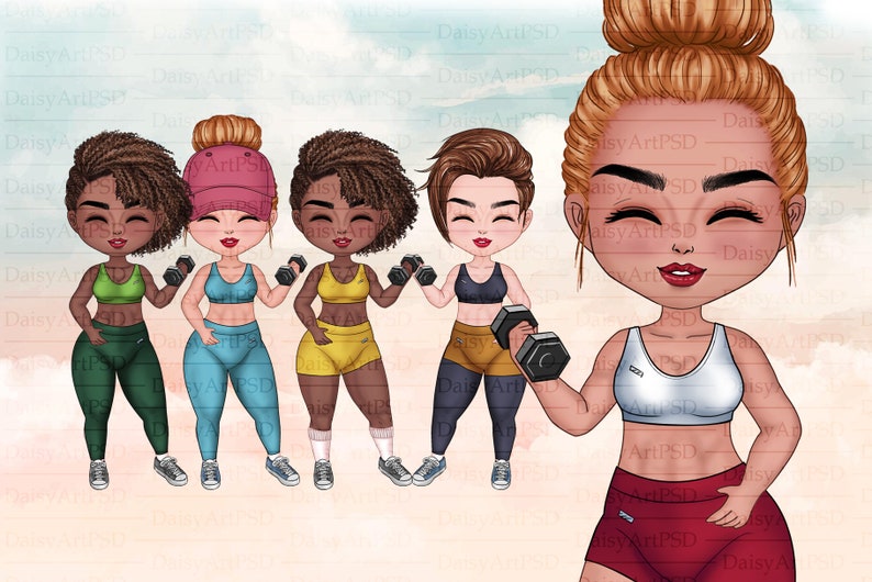 Gym Girls Chibi Clipart Sport Girl Best Friends Fitness | Etsy