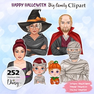 Halloween Family Clipart, Custom Big Family Portrait, Grandparents Mom ...