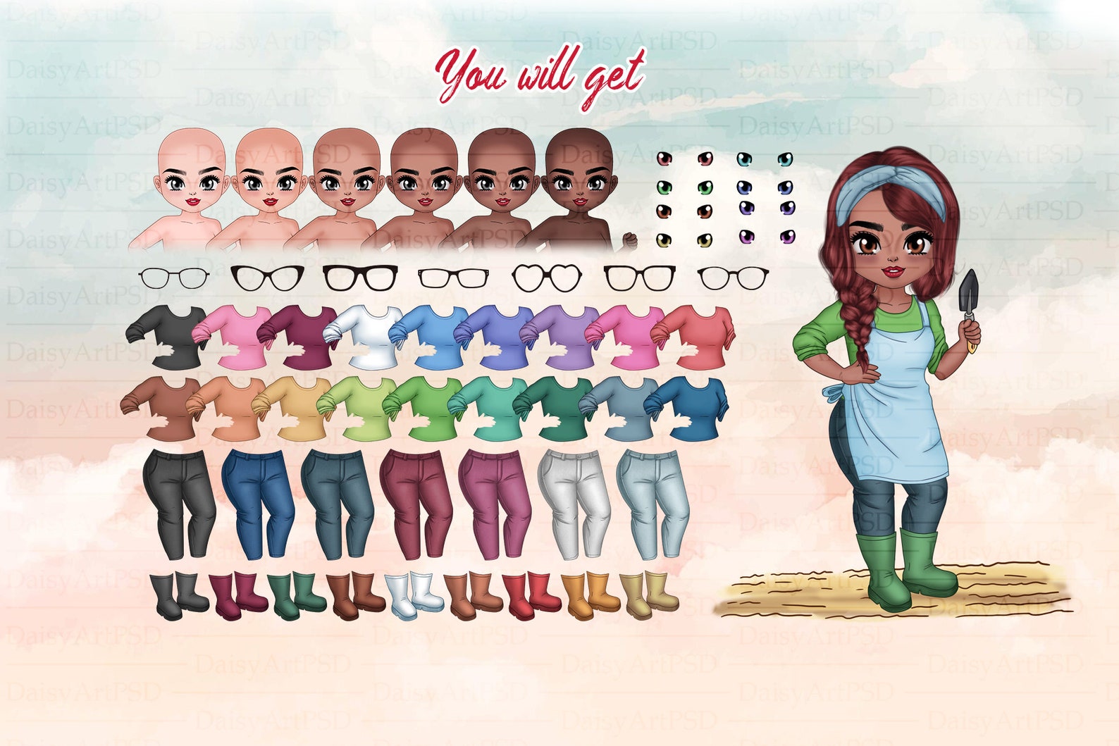 Spring Garden Chibi Clipart Fashion Garden Girls Gardening - Etsy