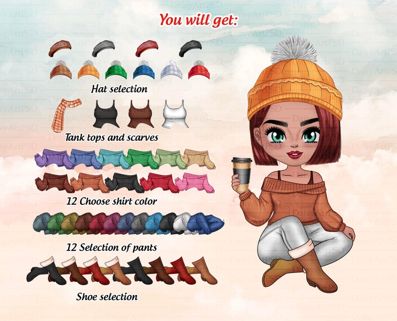 Autumn Girl Collection Chibi Clipart Fall Best Friends - Etsy