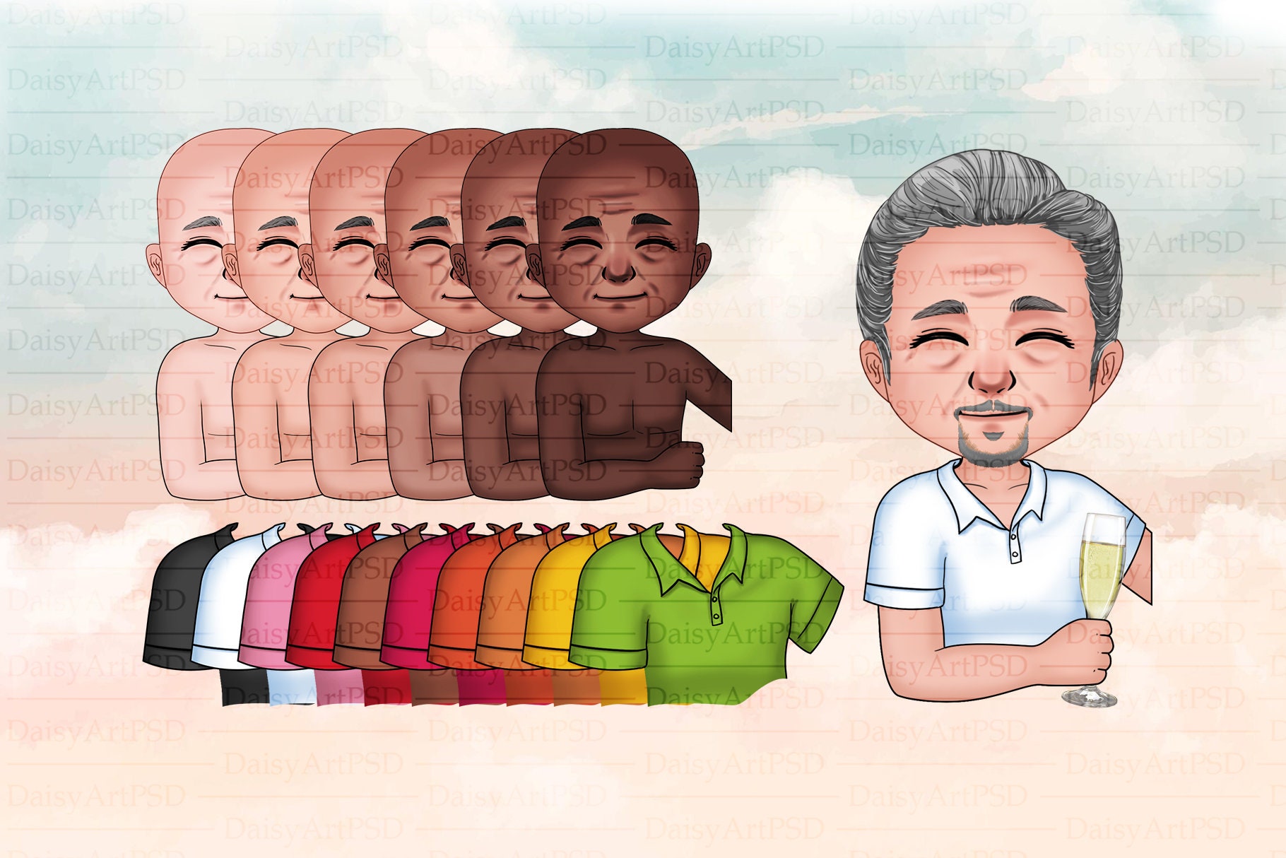 Grandparents Chibi Clipart: Grandpa and Grandma Portrait (digital ...