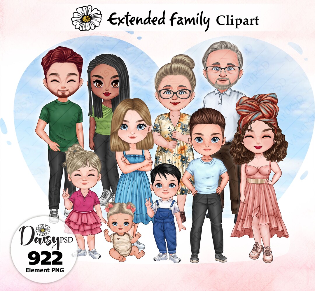 Extended Family Chibi Clipart Big Set, Grandfather, Grandmother, Mother ...
