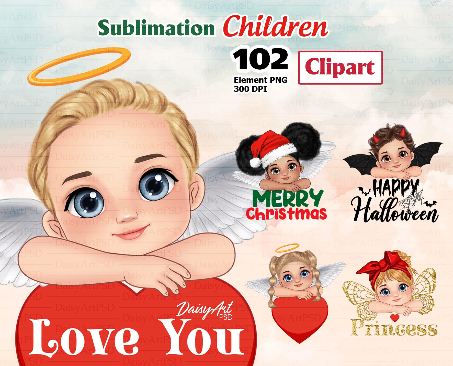 Cute Angel Clipart Little Girl Cute Heart Baby Angel - Etsy