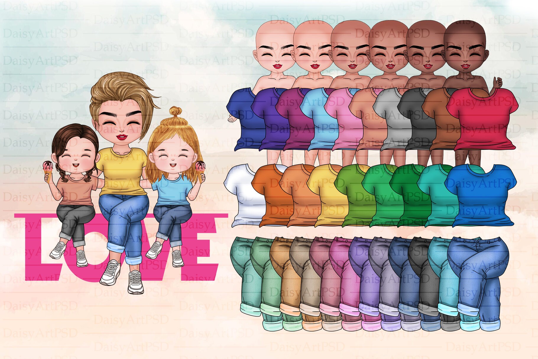 Mother and Daughter Chibi Clipart Mother and Little - Etsy