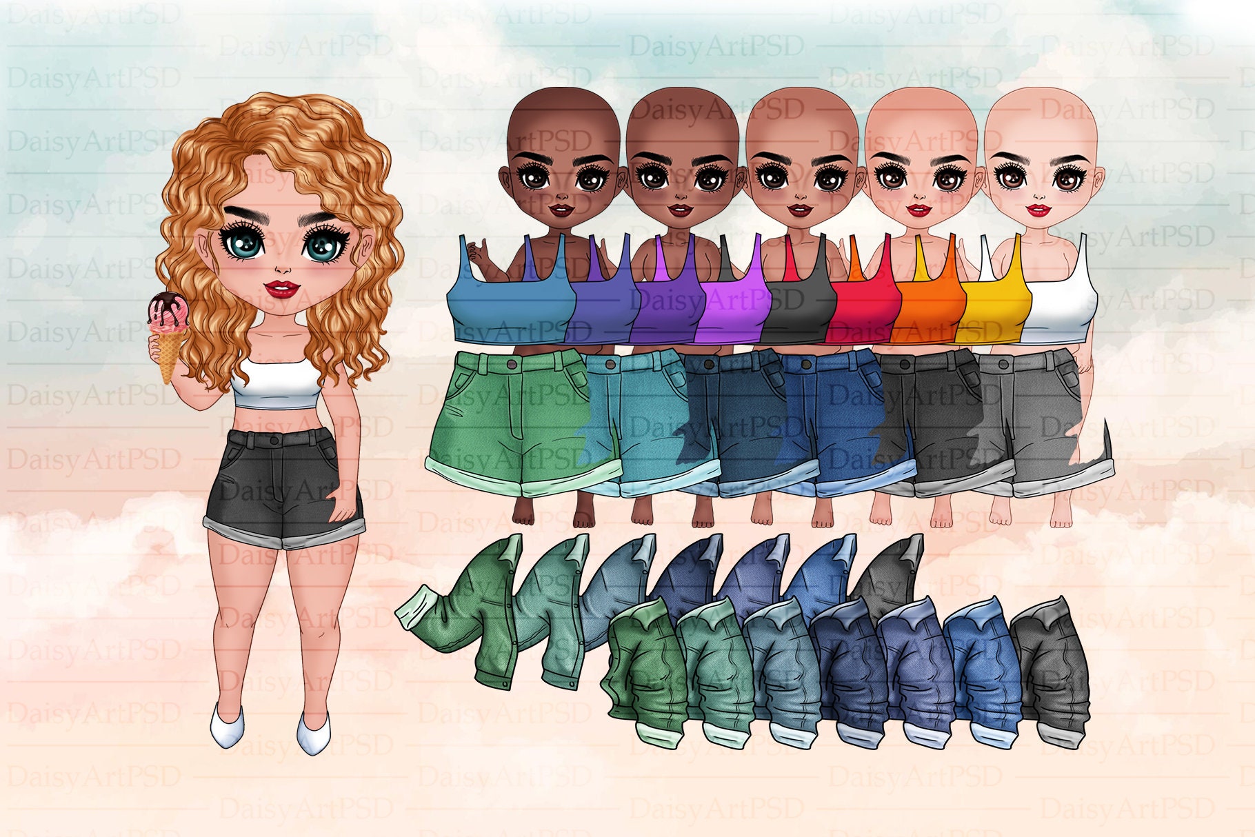 Summer Girl Best Friends Chibi Cute Clipart Besties Clipart - Etsy