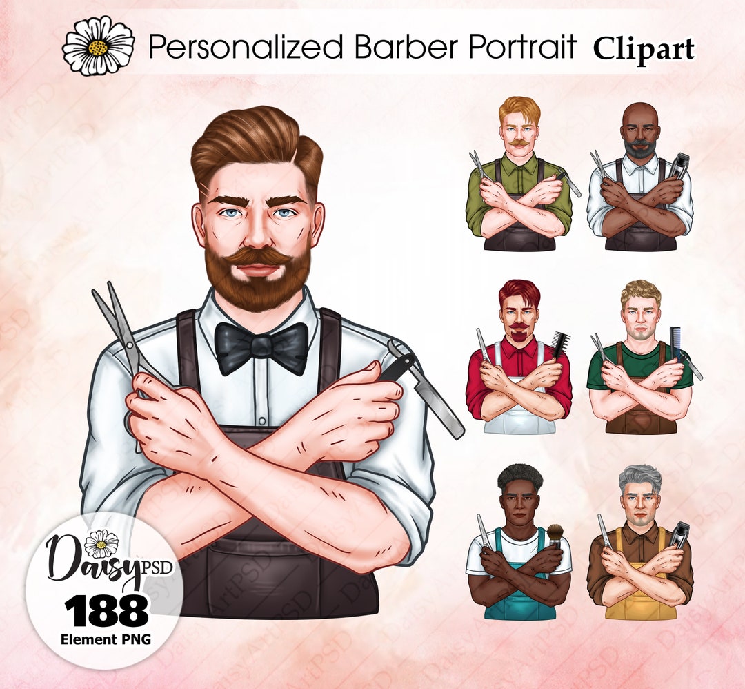 Personalized Barber Portrait, Barber Clip Art, Hair Stylist Cut File ...