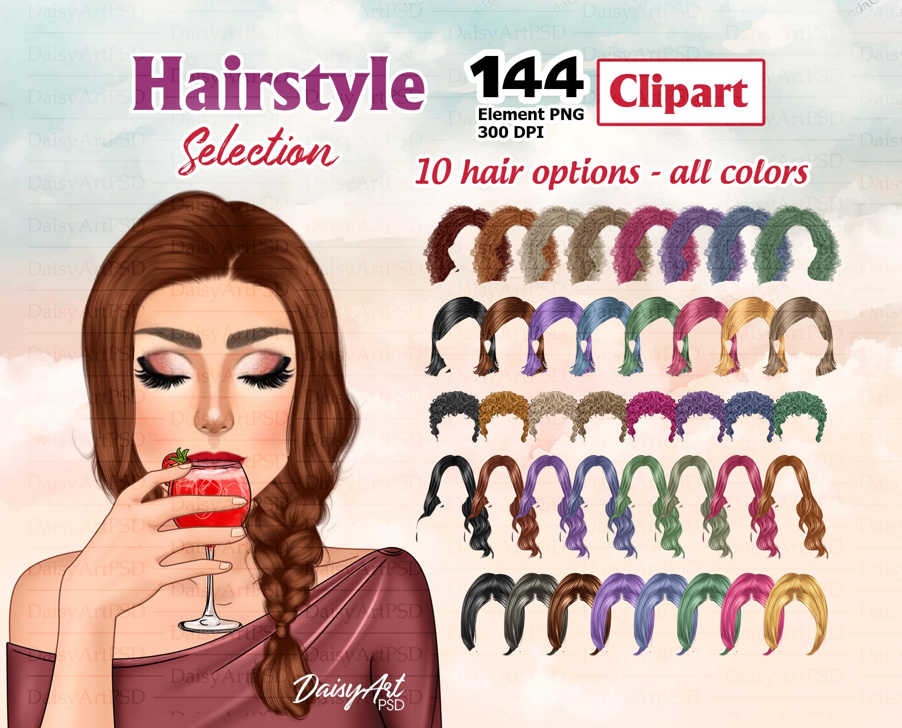 Hairstyles Clipart 10 Colors Hair Styles Custom Etsy