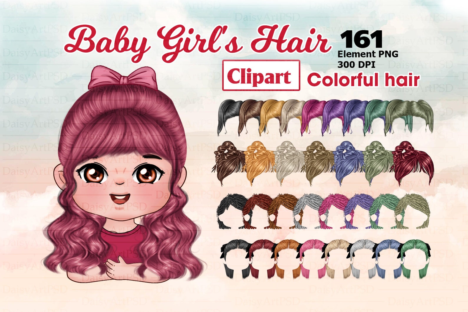 Girls' Hair Clipart: Custom Hairstyles, Colorful Hair (digital Download ...