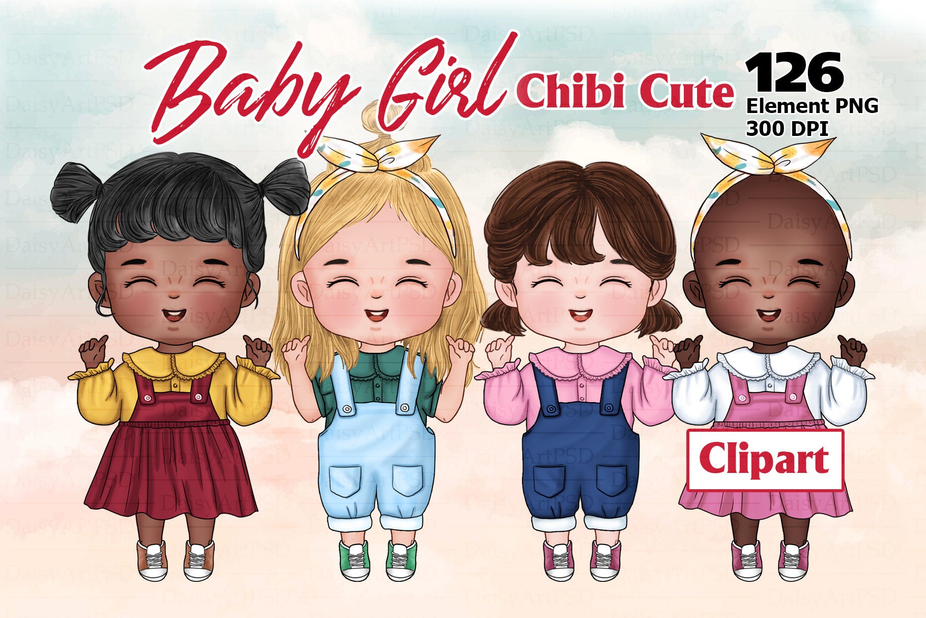Children Clipart Girl Chibi Cute, Kids Clipart, Children Clipart, Girl ...
