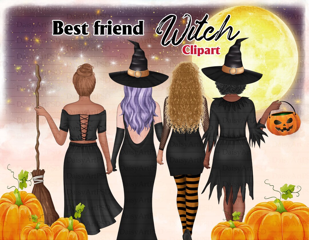 Best Friend Halloween Custom Clipart. Girl Holding a Broom. Cute ...