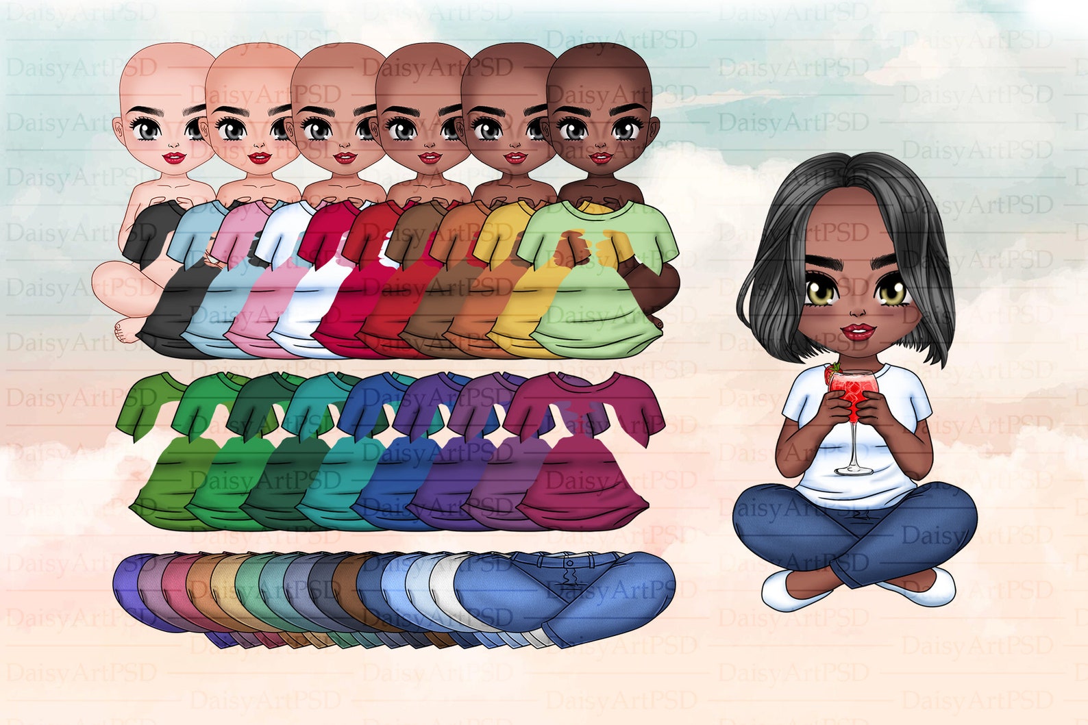 Best Friends Sitting Chibi Cute Clipart Sisters Coffee - Etsy