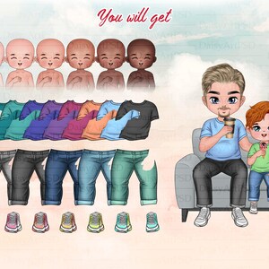 Father and Children Chibi Clipart, Father and Son and Daughter, Father ...