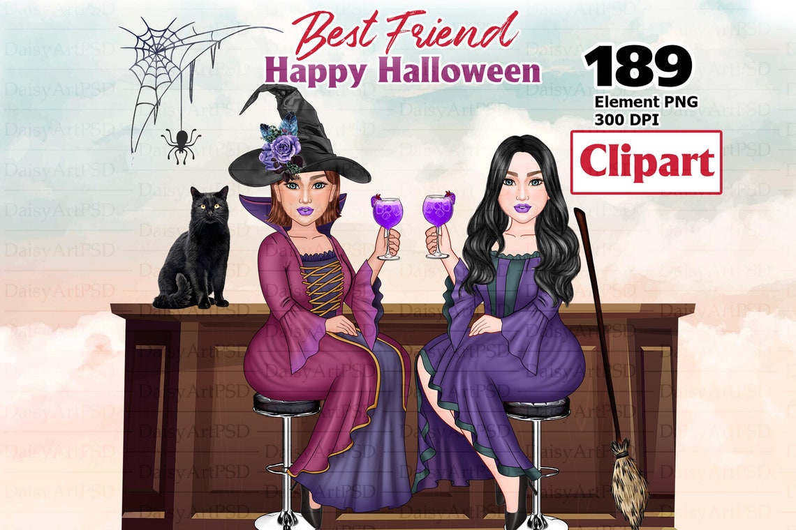 Halloween Clipart Witch Girl Clipart Witch With Magic Witch - Etsy