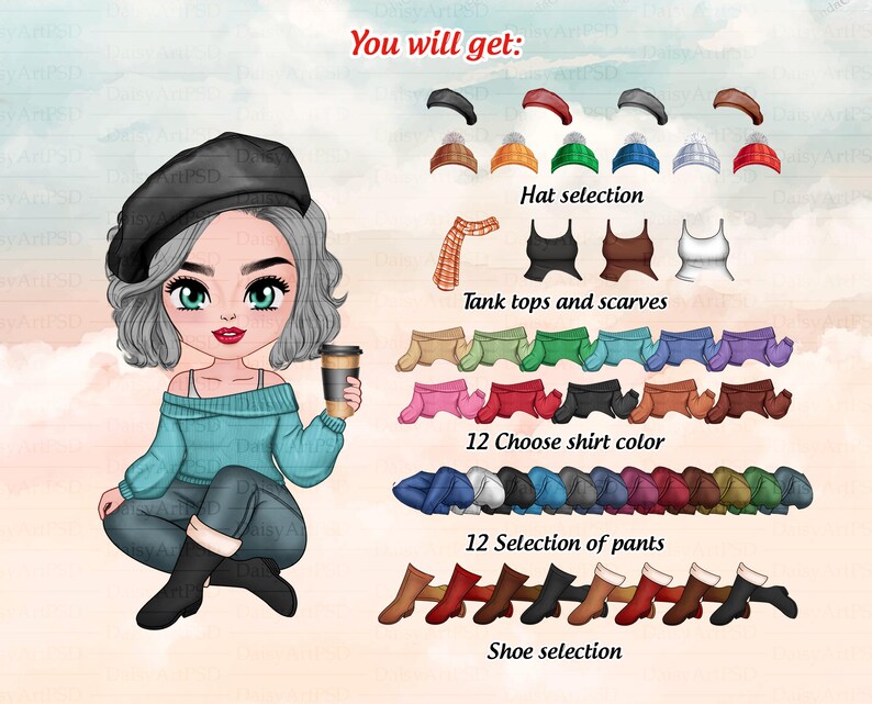 Autumn Girl Collection Chibi Clipart Fall Best Friends - Etsy