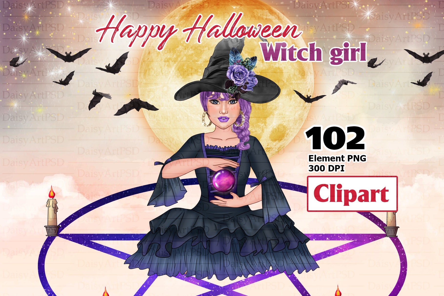 Witch Girl Clipart Witch With Magic Halloween Clipart Witch - Etsy