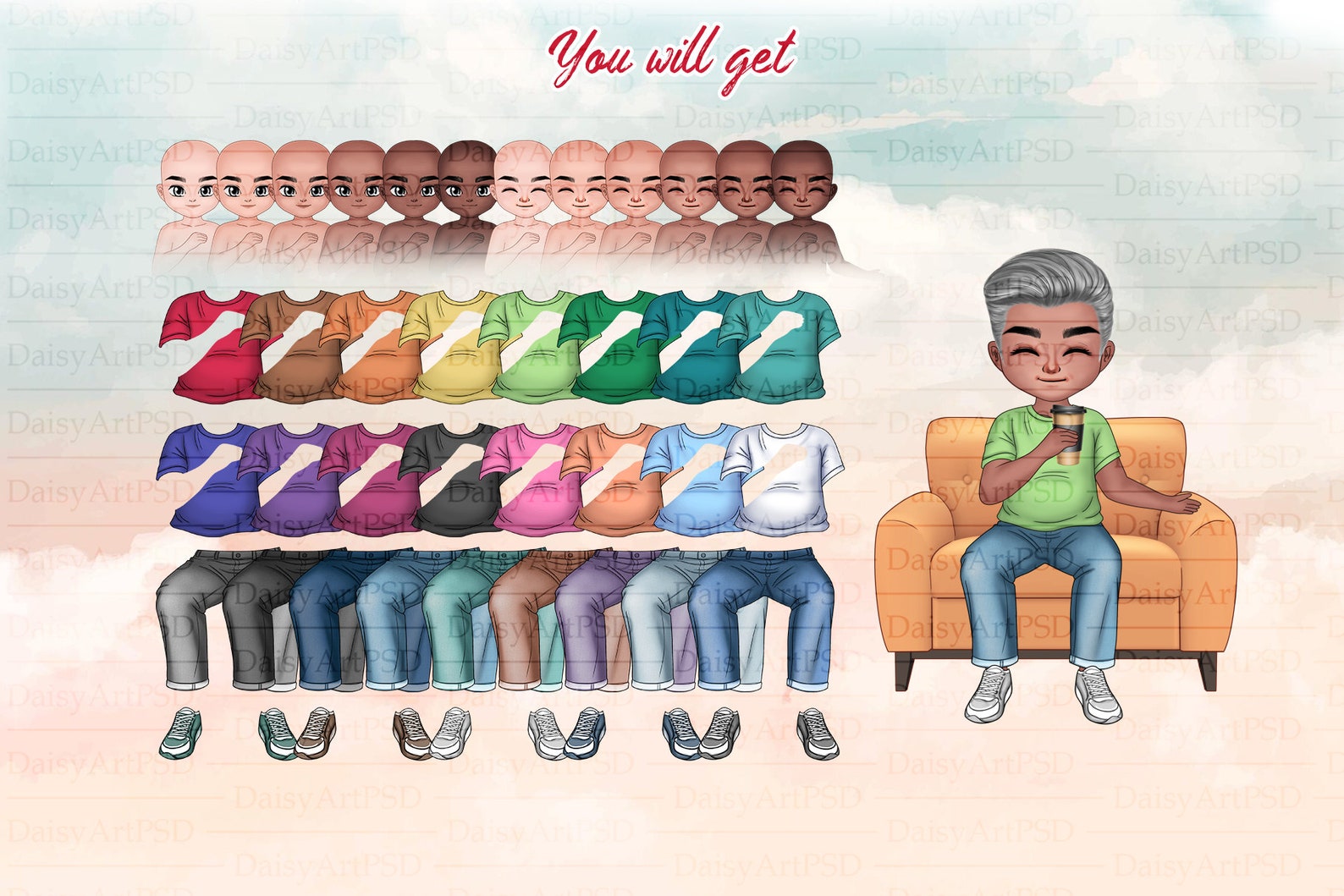 Father and Children Chibi Clipart Father and Son and - Etsy