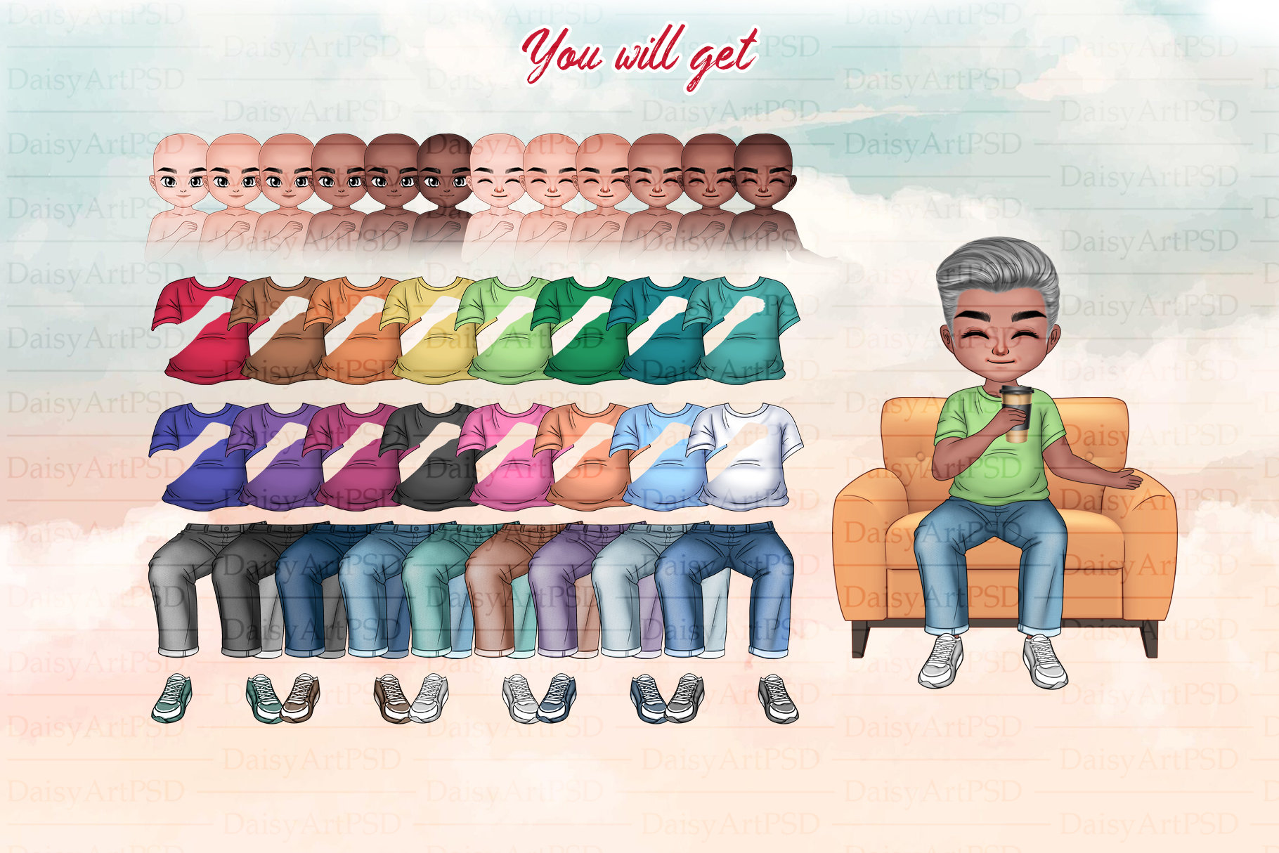 Father and Children Chibi Clipart Father and Son and - Etsy