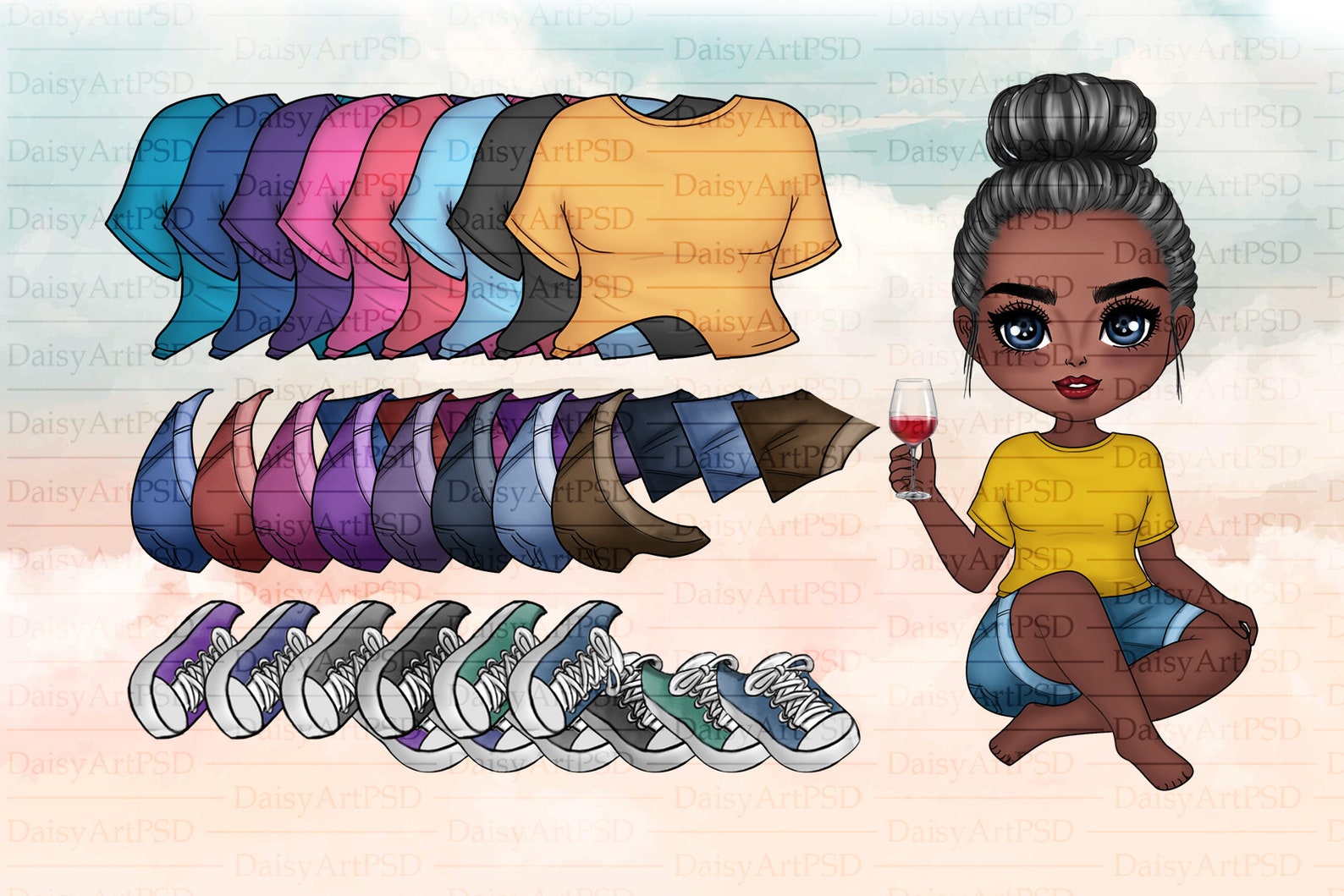 Picnic Girl Chibi Clipart. Summer Fashion. Best Friends. - Etsy