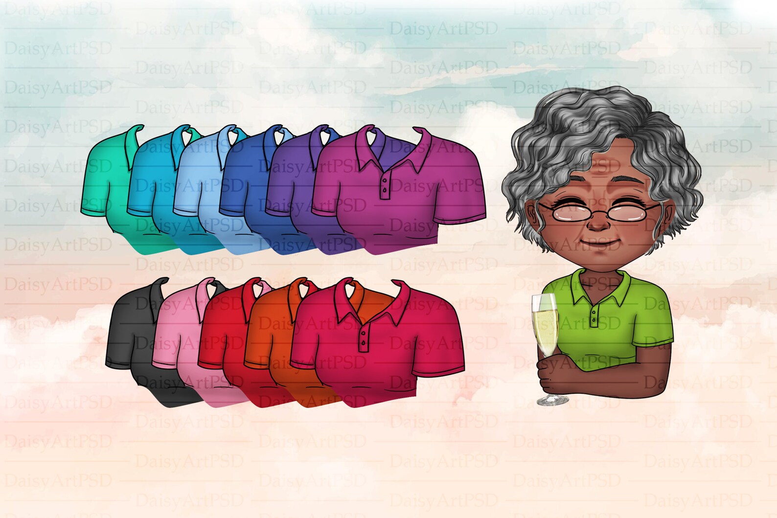 Grandparents Chibi Clipart: Grandpa and Grandma Portrait (digital ...