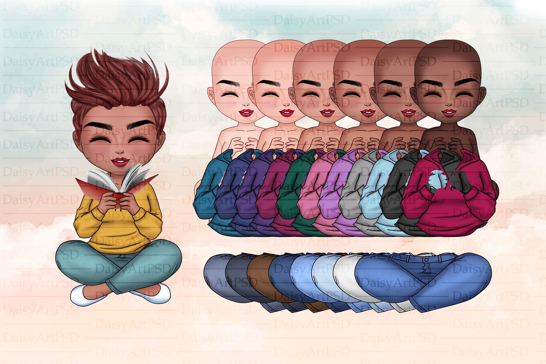 Reading Girl and Cat Chibi Clipart Book Lover Clipart - Etsy Canada