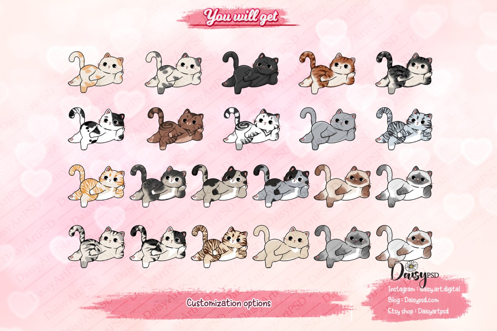 Funny Cats Clipart, Cat Clipart Set, Cute Cat Clipart, Kitten Lying ...