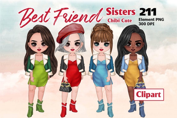 Best Friends Chibi Winter Cute Clipart Customizable clipart PNG Soul ...