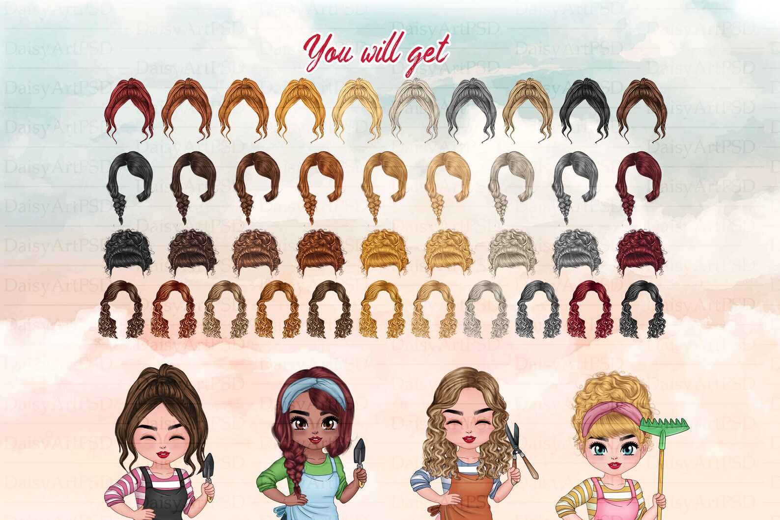 Spring Garden Chibi Clipart Fashion Garden Girls Gardening - Etsy