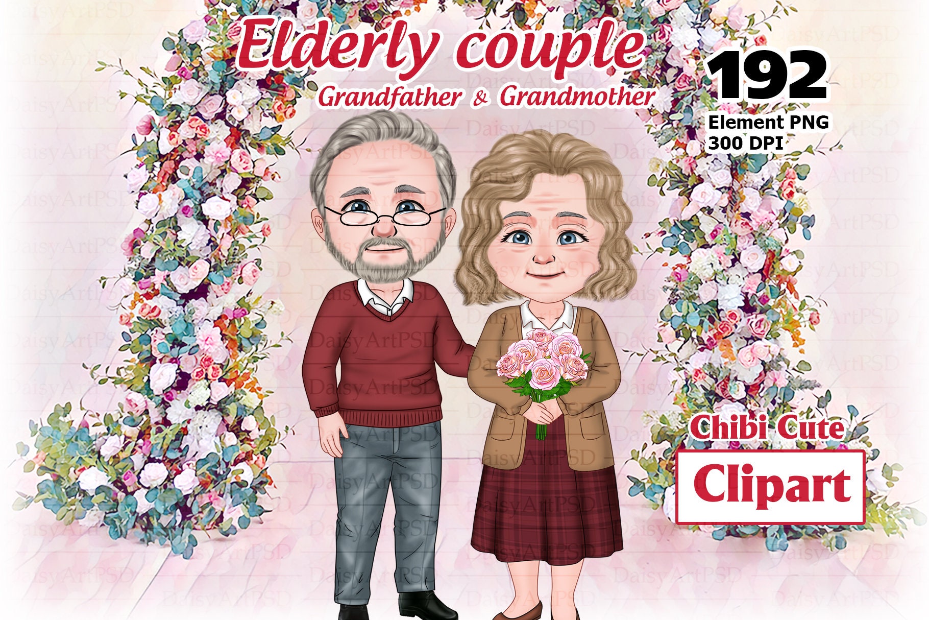 Elderly Couple Chibi Clipart Grandpa And Grandma Clipart Old Etsy Canada