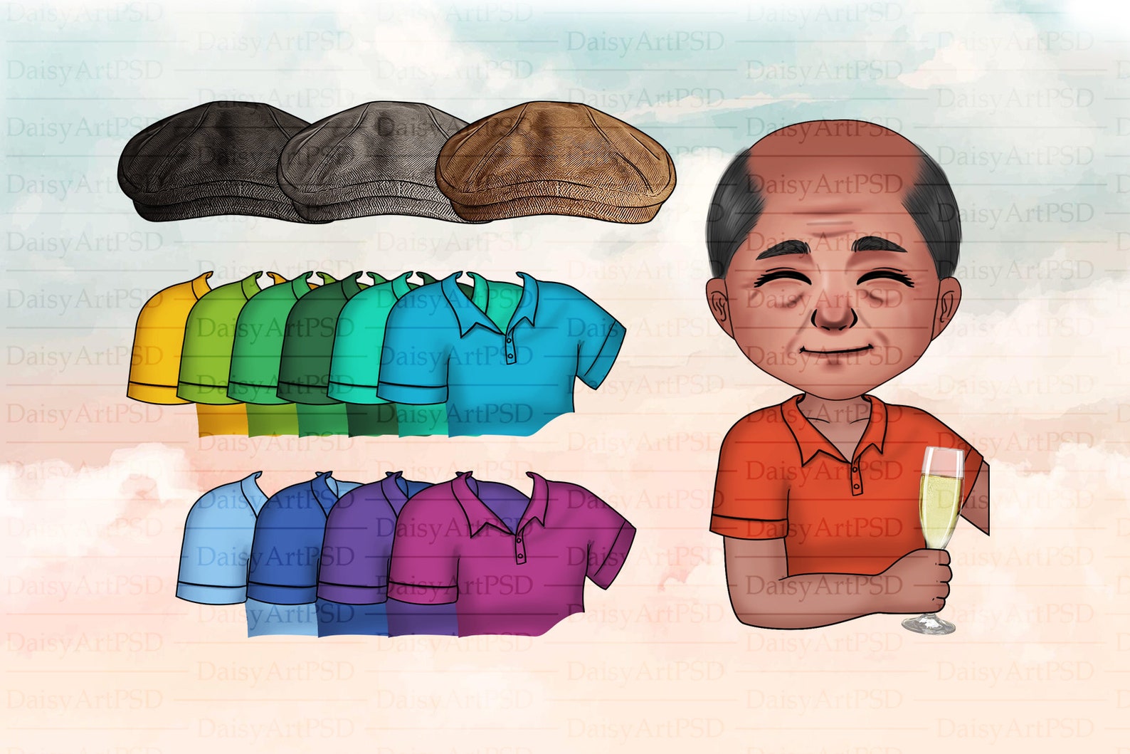 Grandparents Chibi Clipart: Grandpa and Grandma Portrait (digital ...