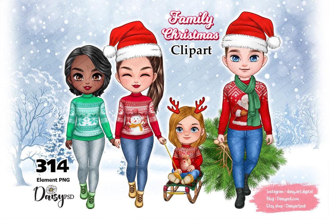 Family Christmas Clipart, Cozy Winter Clipart, Parents and Kids Clipart ...