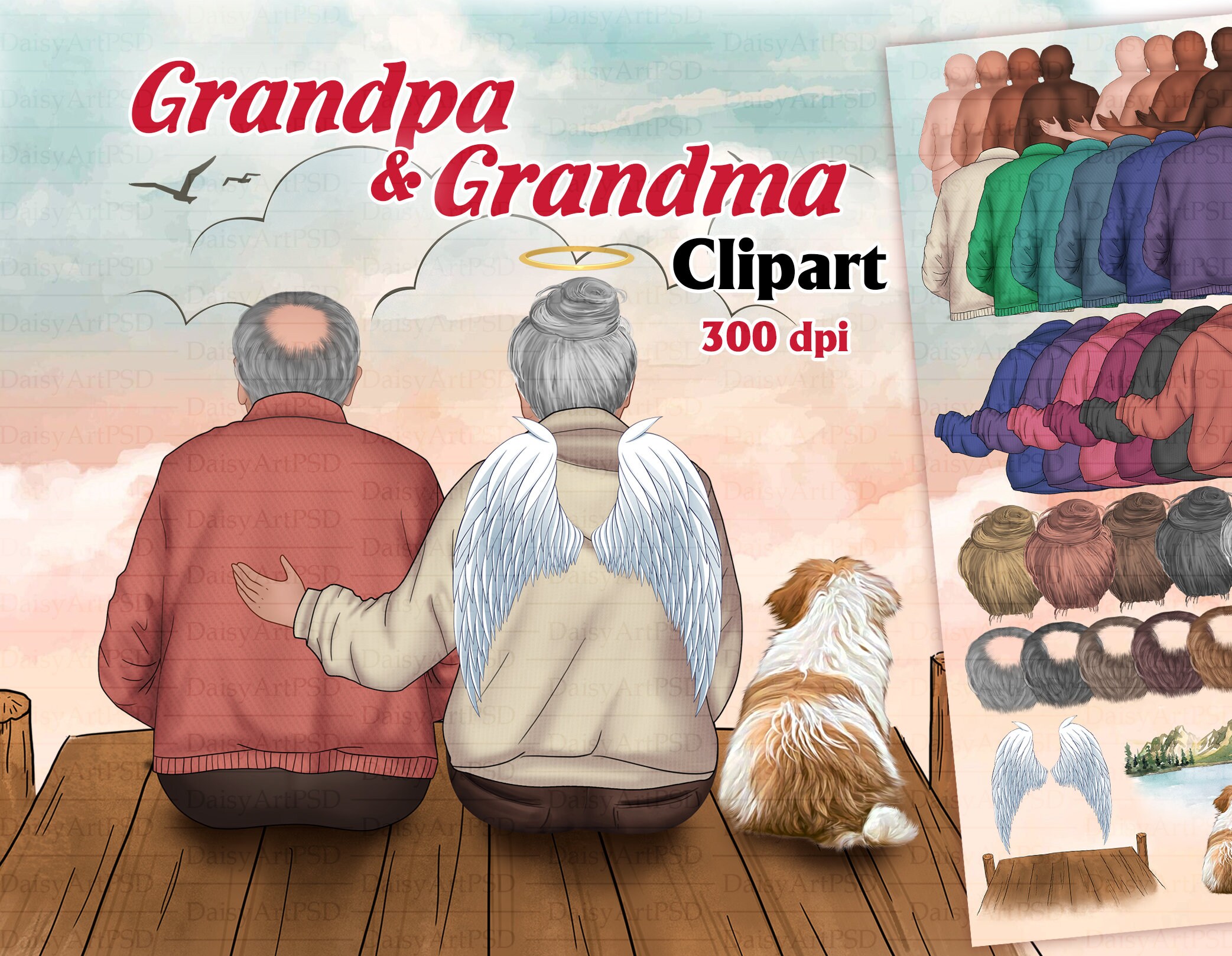 Grandparents Clipart: grandpa AND Grandma. Angel | Etsy UK