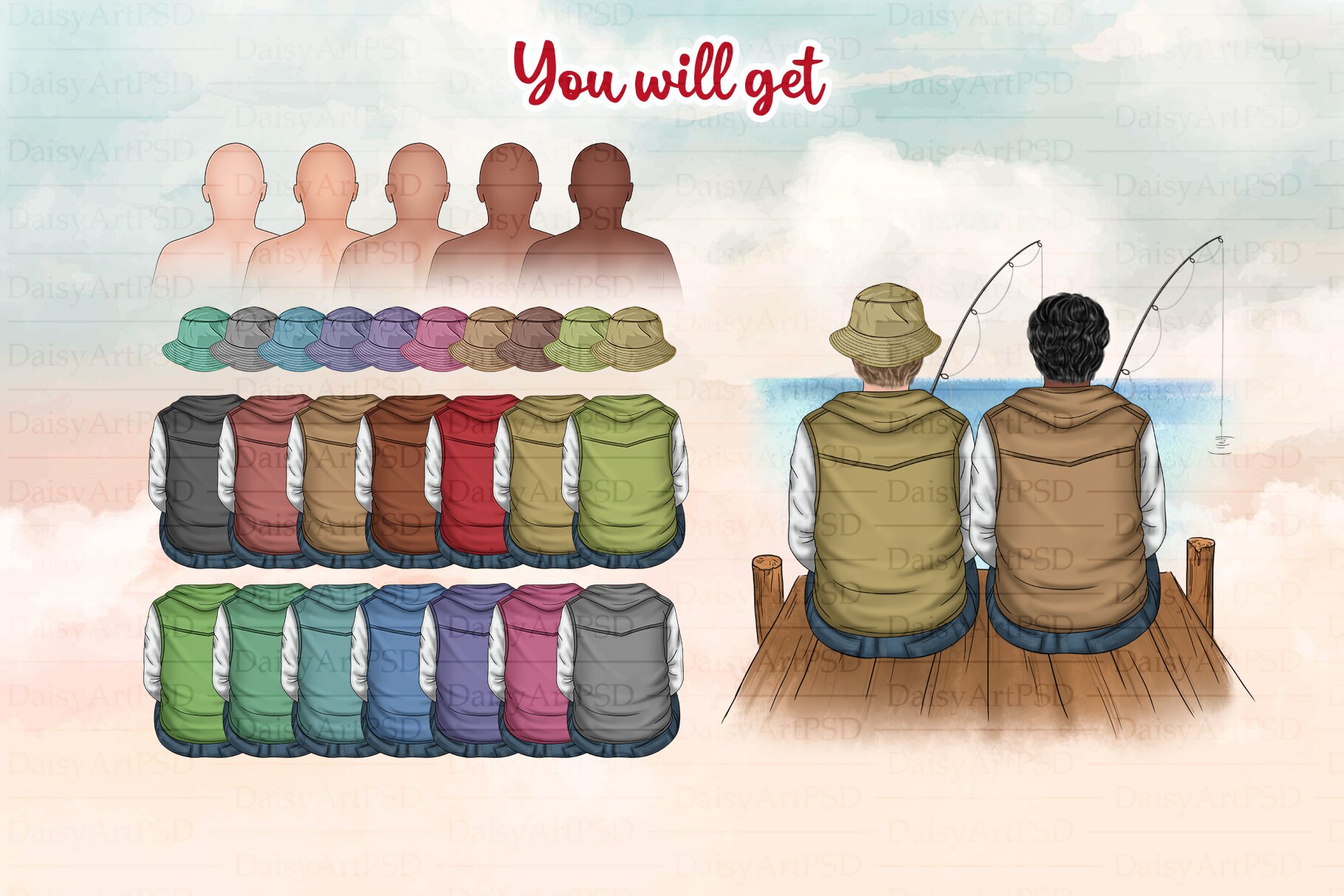 Fishing Couple Clipart Romantic Couple Fishing Family Set - Etsy