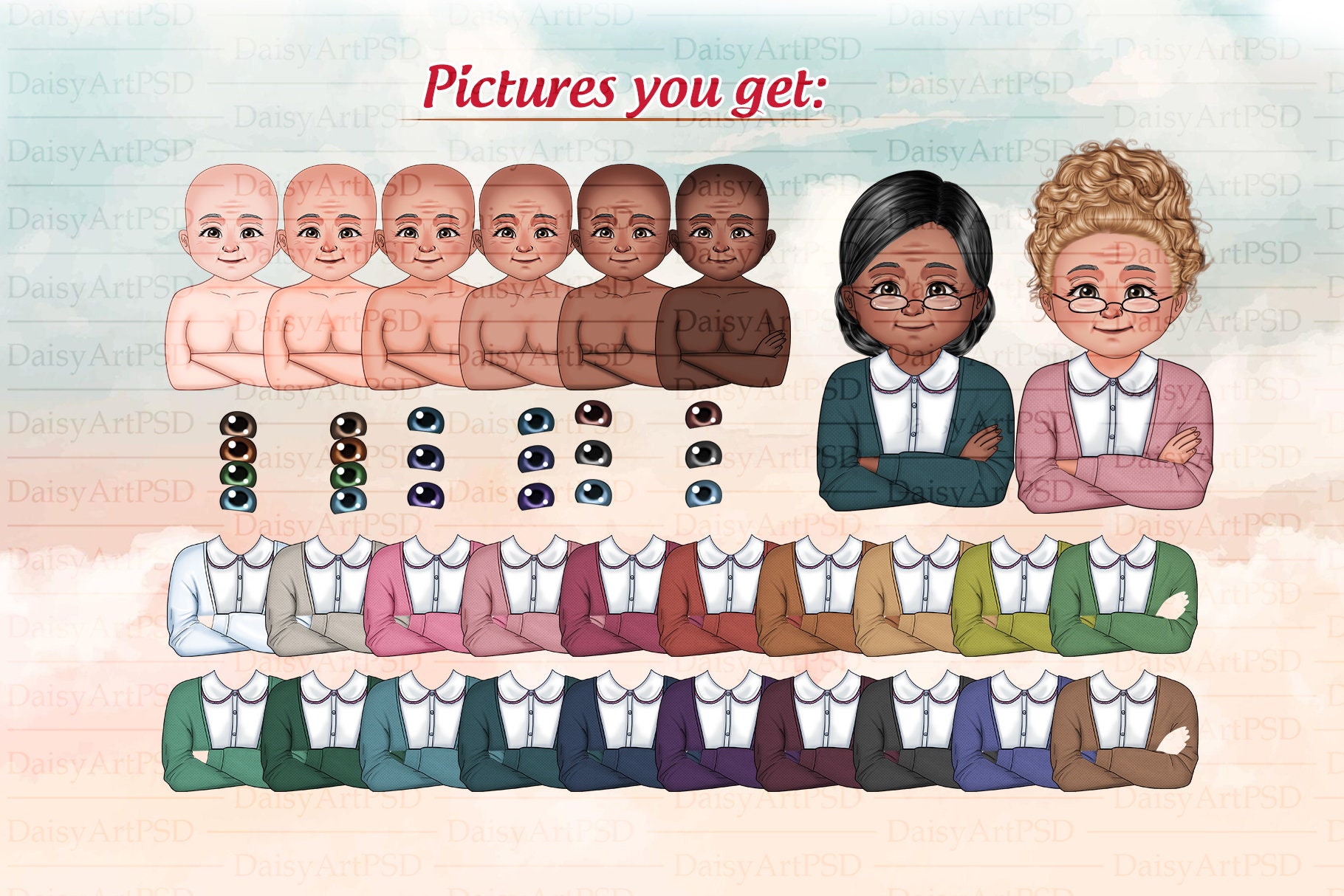 Grandpa and Grandma Chibi Clipart Elderly Couple With Arms - Etsy